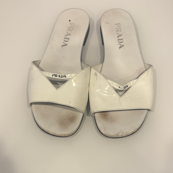 Prada | Shoes | Prada Womens Cream Slide Sandals | Poshmark